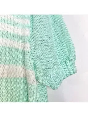 Sweaters | Hand Knit 7s 80s Style Mint Green White Stripe Round Neck ...